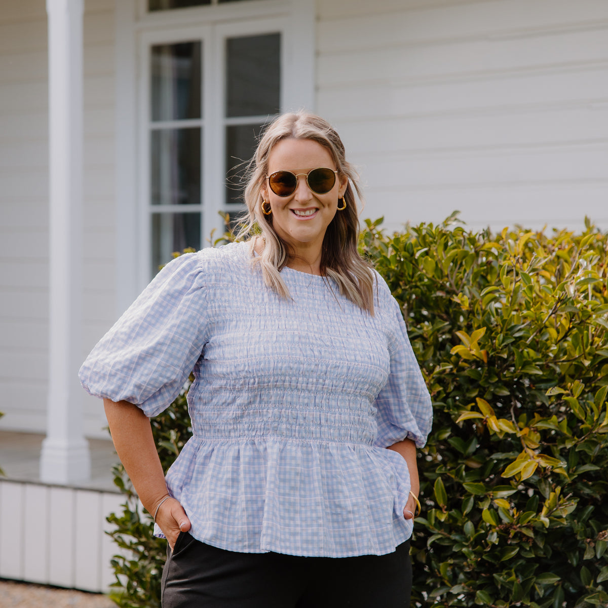 Liv Top - Purple Check – Ruby & Rain
